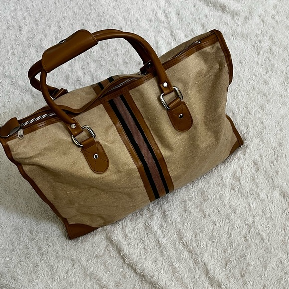 Vintage | Bags | Vintage 7s Tote Bag Tan With Racing Stripes | Poshmark